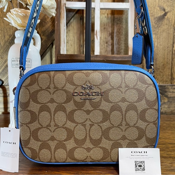 Coach | Bags | Coach Signature Jamie Khaki Jacquard Blue Racer Shoulder ...